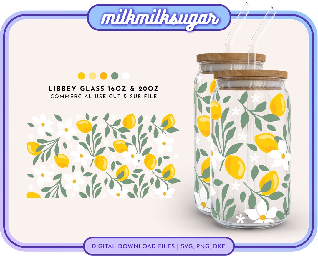 LEMON BLOOM SVG Wrap for Libbey 16oz & 20oz Can Glass, Fruit Cup Svg ...