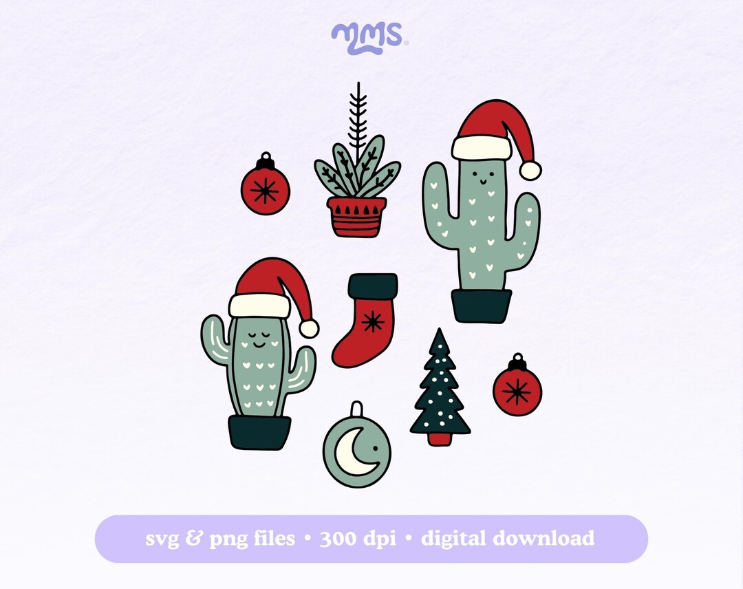 Christmas Cacti SVG Bundle, Holiday Clipart for Cricut and Silhouette ...