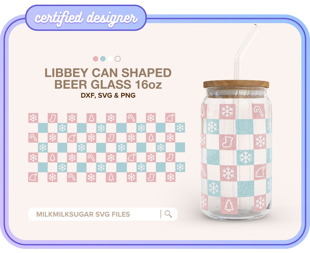 CHECKERED PATTERN SVG Wrap for Libbey 16oz Can Glass, Retro Cut Files ...