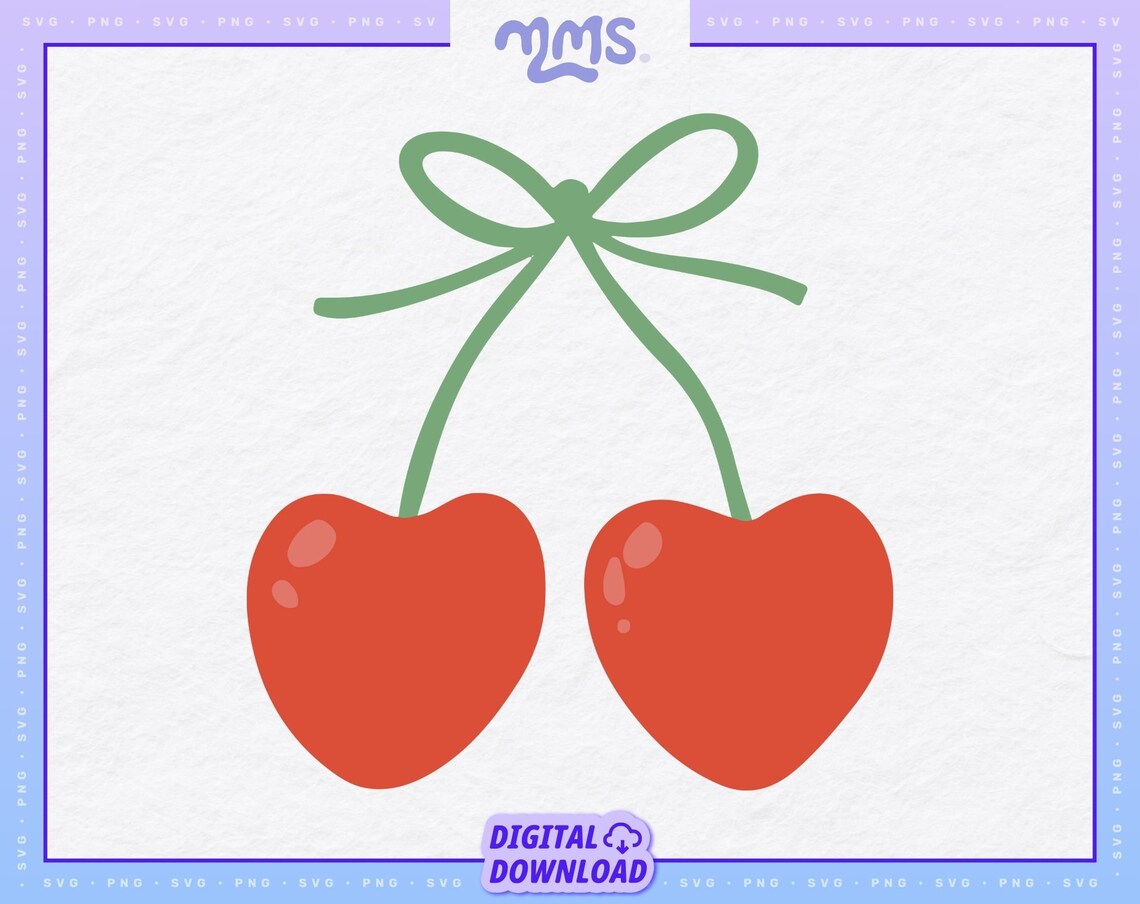 Coquette Cherries Svg Cut File for Cricut & Silhouette, Pink Bow Cherry ...