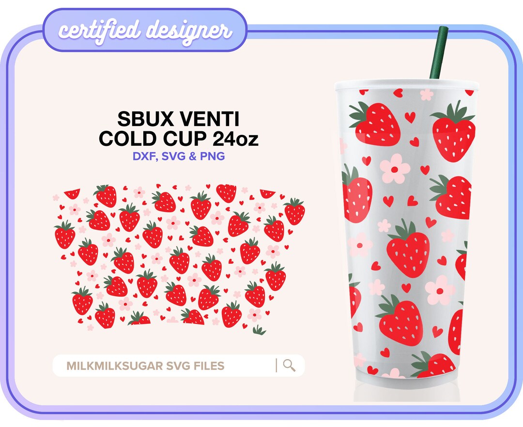 BERRY HEARTS SVG Wrap for 24oz Venti Cold Cups No Hole, Hearts Wrap Svg ...
