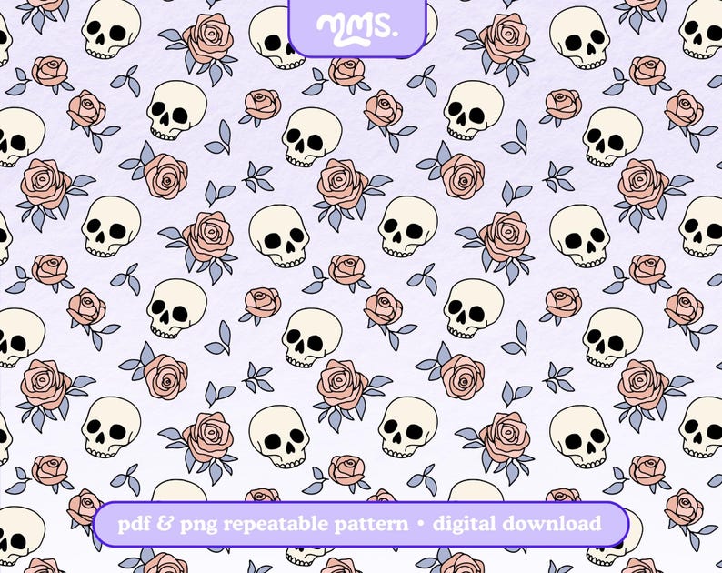 Skulls and Roses Pattern File for Sublimation or Printing, Seamless ...