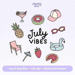 July Vibes Party Pack Svg Cut File for Cricut & Silhouette, Girly ...