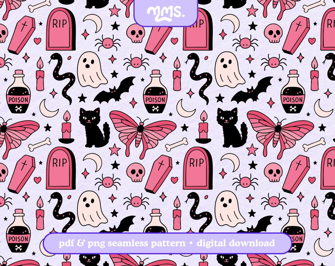 Pretty Poison Halloween Seamless Pattern PNG PDF, Spooky Cute Digital ...