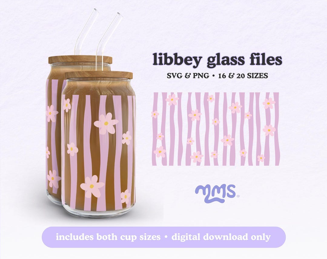 Retro Spring Svg Wrap for Libbey 16oz & 20oz Can Glass, Boho Daisies ...