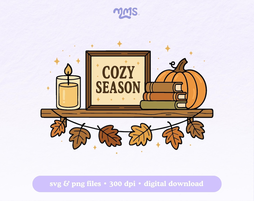 Cozy Season Book Shelf Svg Png Cut File for Cricut, Fall Bookish Lovers ...