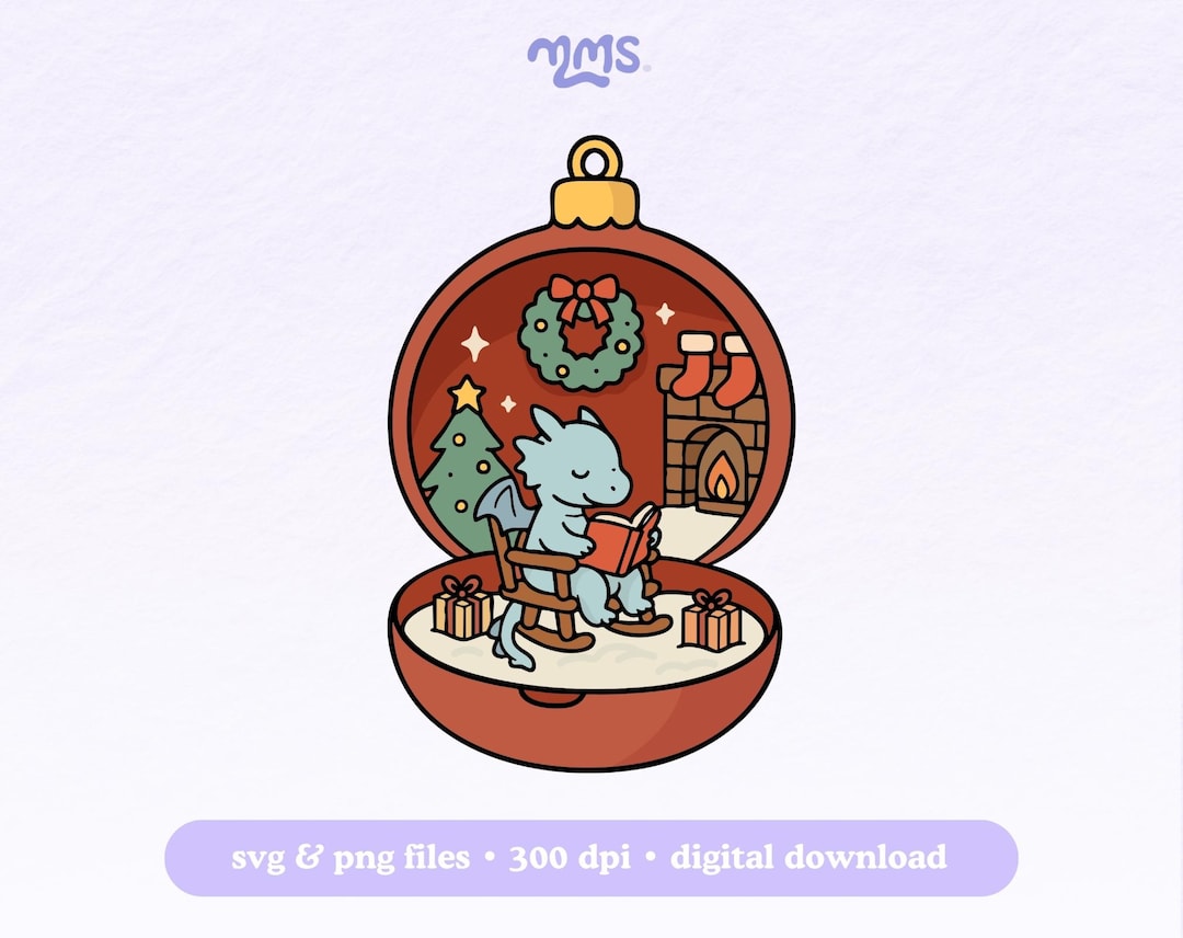 Cozy Dragon Ornament SVG PNG, Christmas Dragon Clipart, Hand Drawn Cute ...