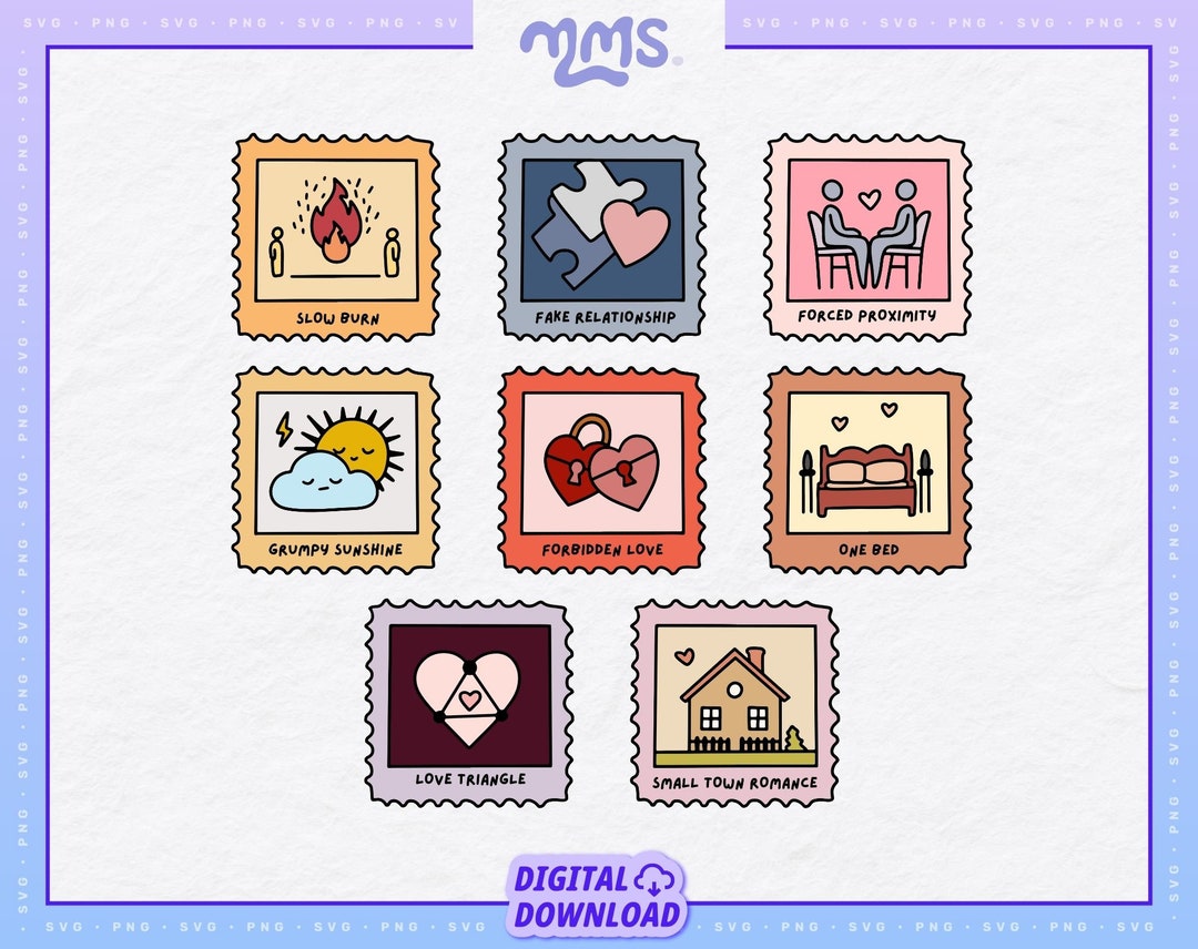 Book Trope Stamps Svg Cut File for Cricut, Romance Booktok, Bookish ...