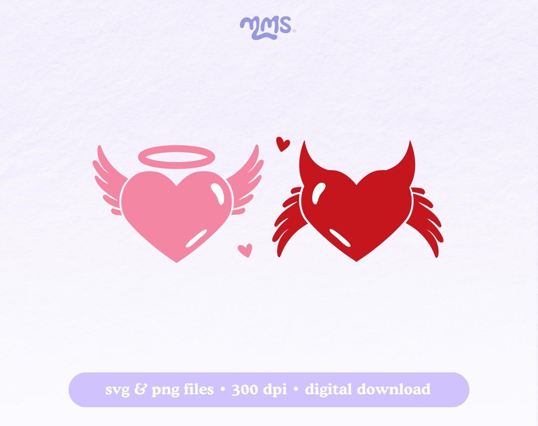 Angel and Devil Hearts Svg Cut File for Cricut, Heart Svg, Valentines ...