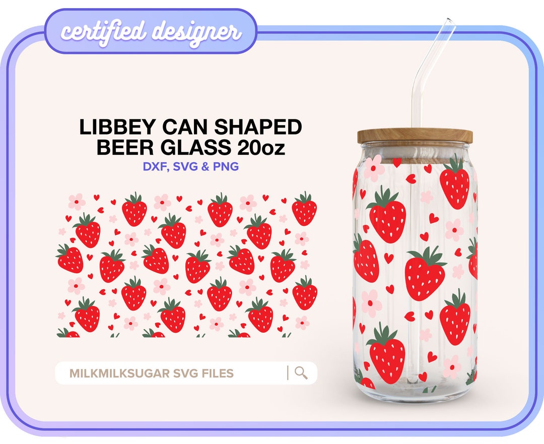 BERRY HEARTS SVG Wrap for Libbey 20oz Can Glass, Fruit Hearts Cup Svg ...