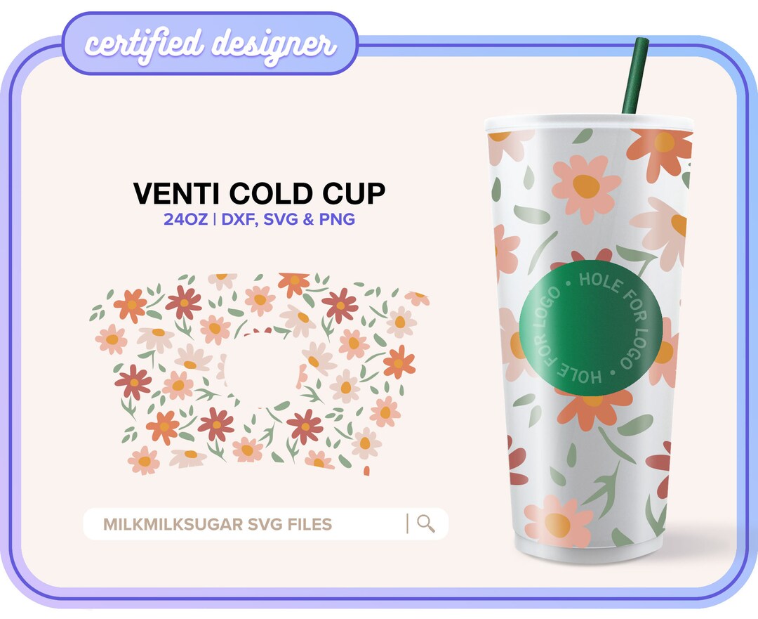 LAZY DAISY SVG para tazas frías Venti de 24 oz, envoltura de flores svg ...