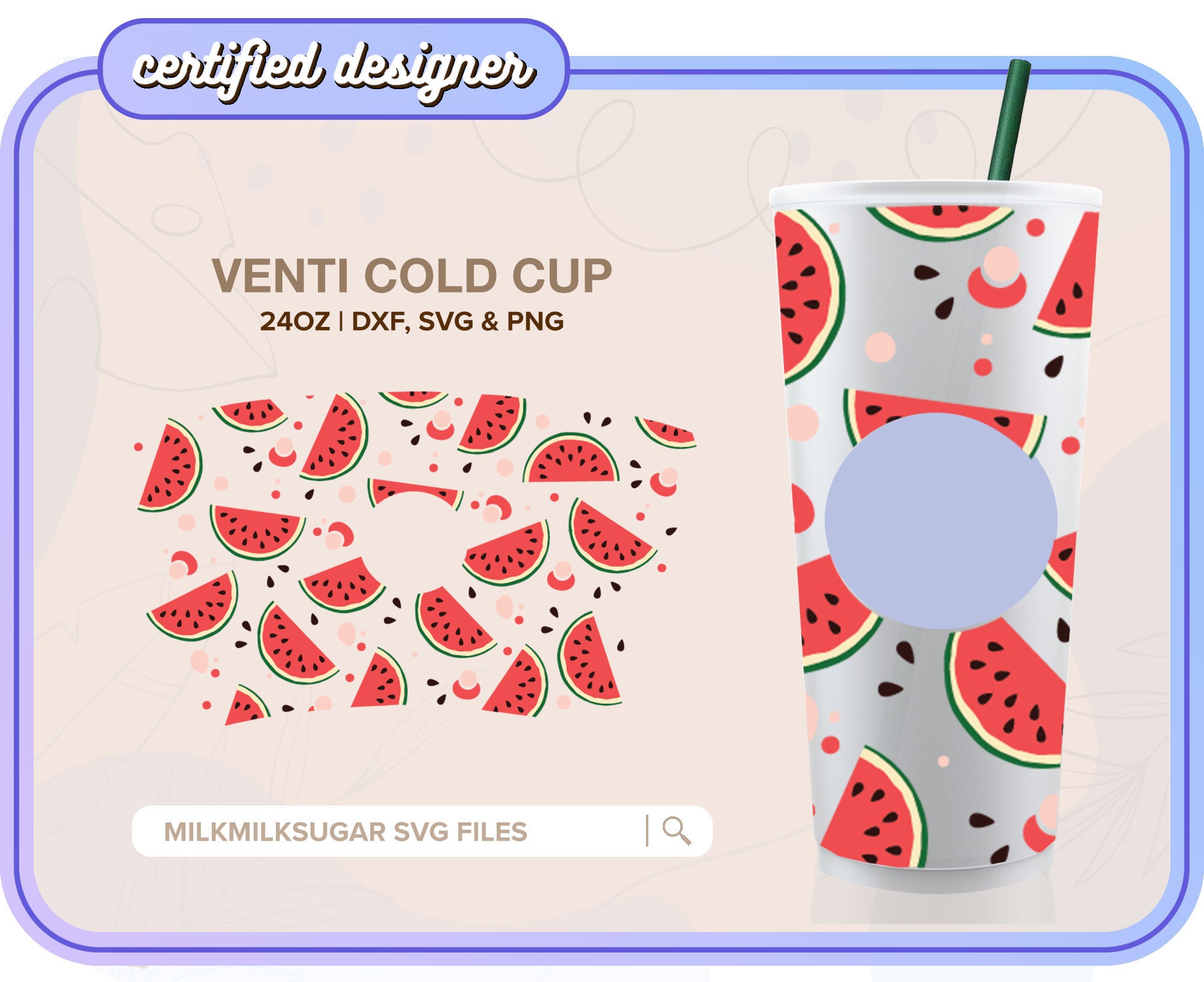 WATERMELON SPLASH Watermelon Wrap Svg Sbux Venti Cup Wrap Png Dxf Svg ...