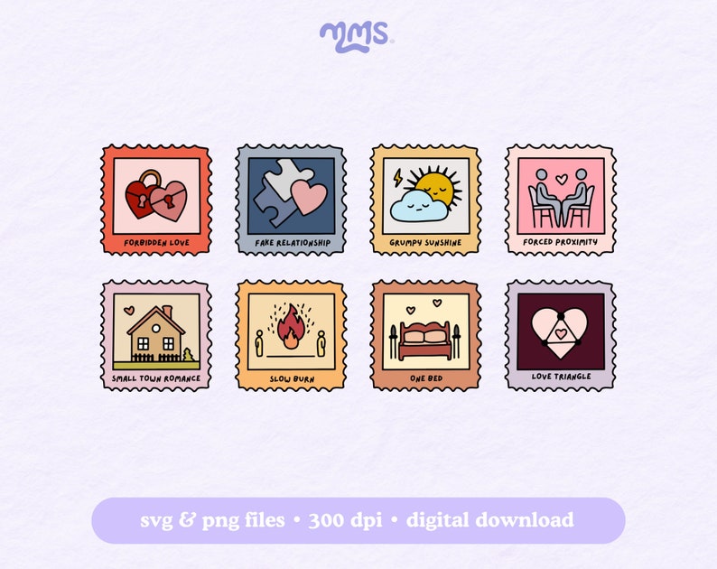 Book Trope Stamps Svg Cut File for Cricut, Romance Booktok, Bookish ...