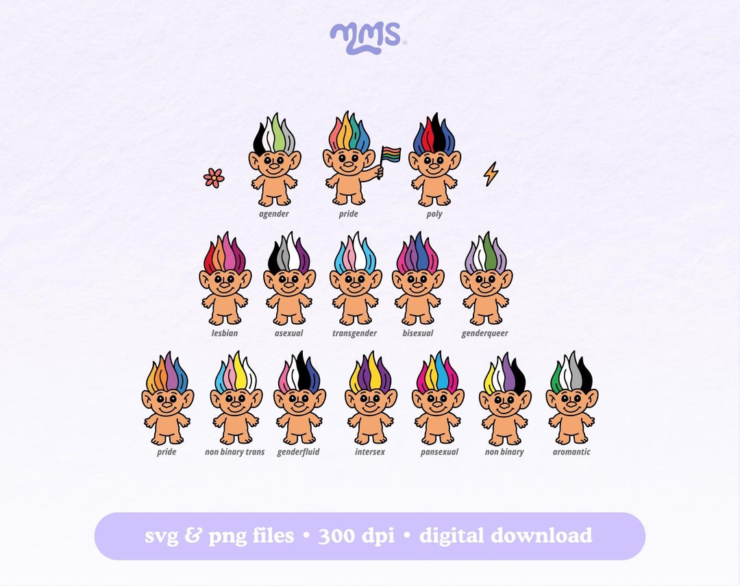 Pride Troll Doll SVG Bundle Png Digital Download, LGBTQ Flag Clipart ...