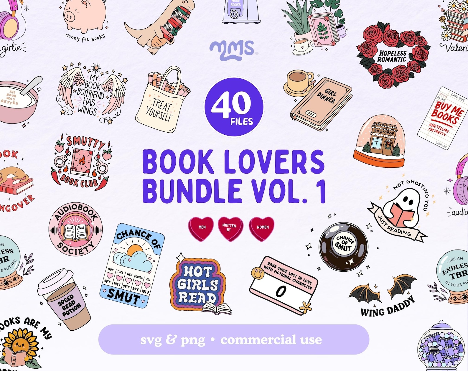 Book Lovers Svg Png Clipart Bundle, Cut Files for Cricut, Bookish ...