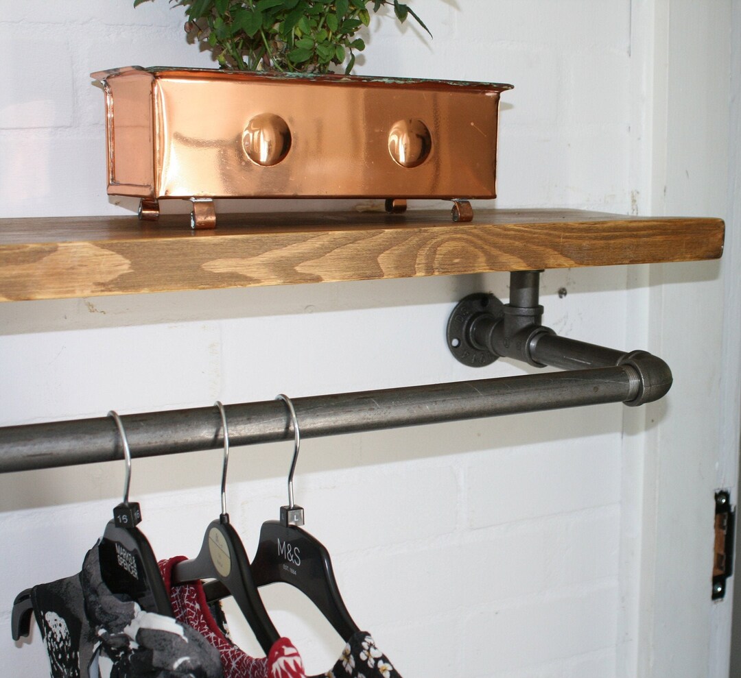 Clothes Rail Open Industrial Wardrobe With Rustic Shelf for Storage ...