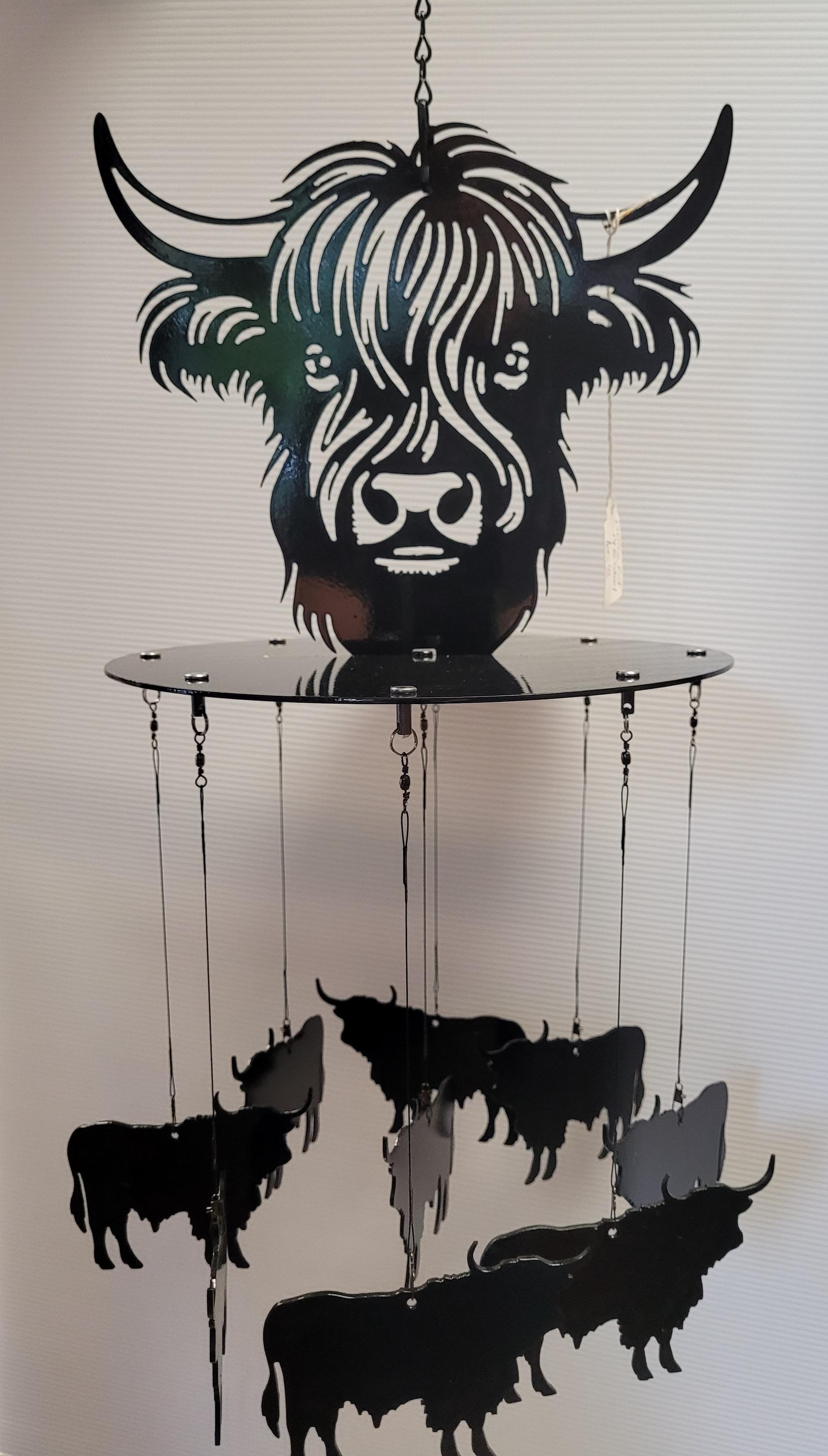 Metal Highland Cow Wind Chime, Cow Decor, Plasma Cut Steel Wind Chime ...