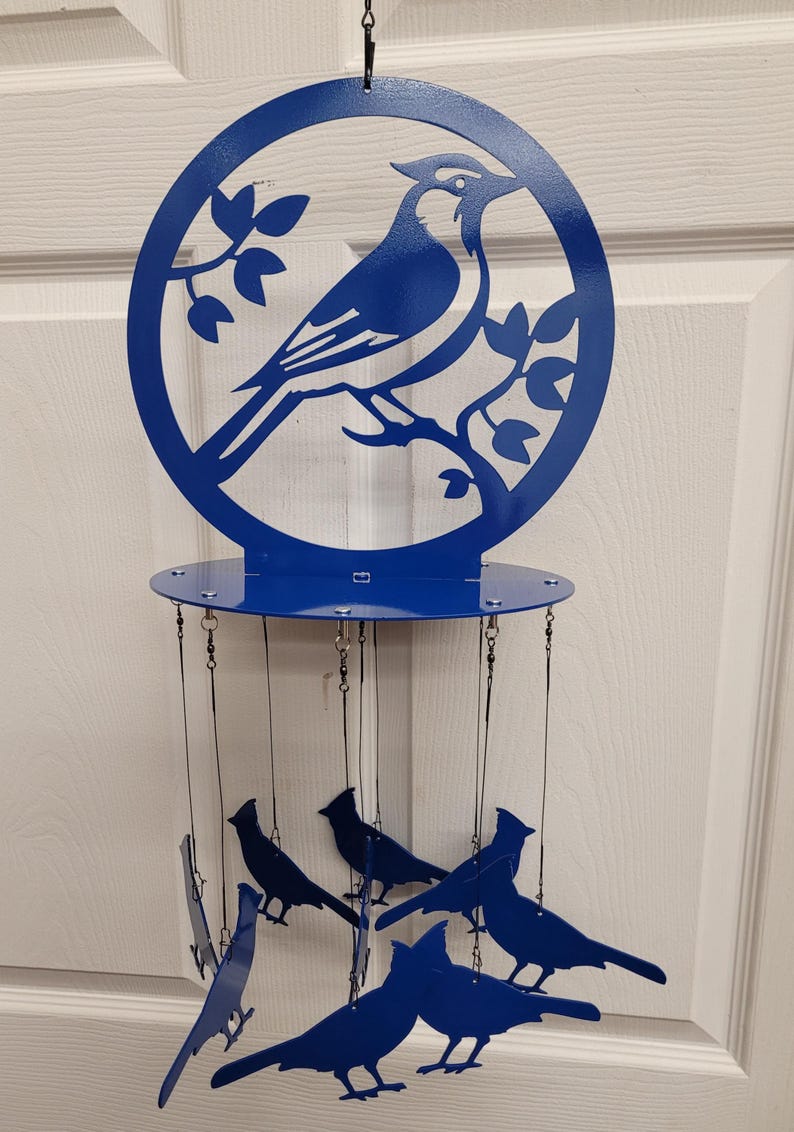 Blue Jay Wind Chime, Plasma Cut Steel, Birds, Outdoor Indoor Decor ...