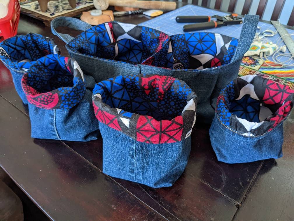 Home Décor Home & Living Upcycled Denim and African Wax Cloth Storage ...