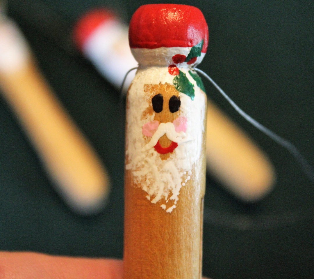 Set of 3, Santa Clothespin Christmas Ornaments, Handpainted Wood ...