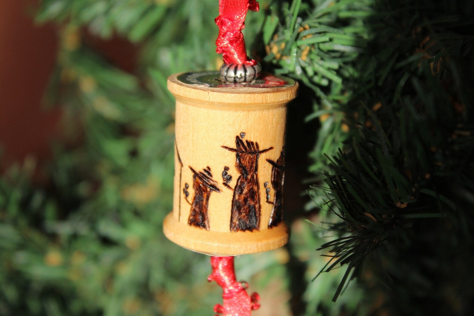 Nativity Wood Burned Spool Christmas Ornament, Vintage Wooden Sewing ...