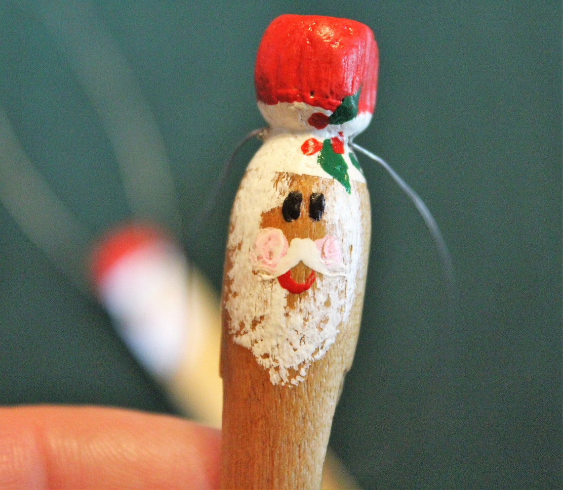 Set of 3, Santa Clothespin Christmas Ornaments, Handpainted Wood ...