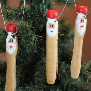 Set of 3, Santa Clothespin Christmas Ornaments, Handpainted Wood ...