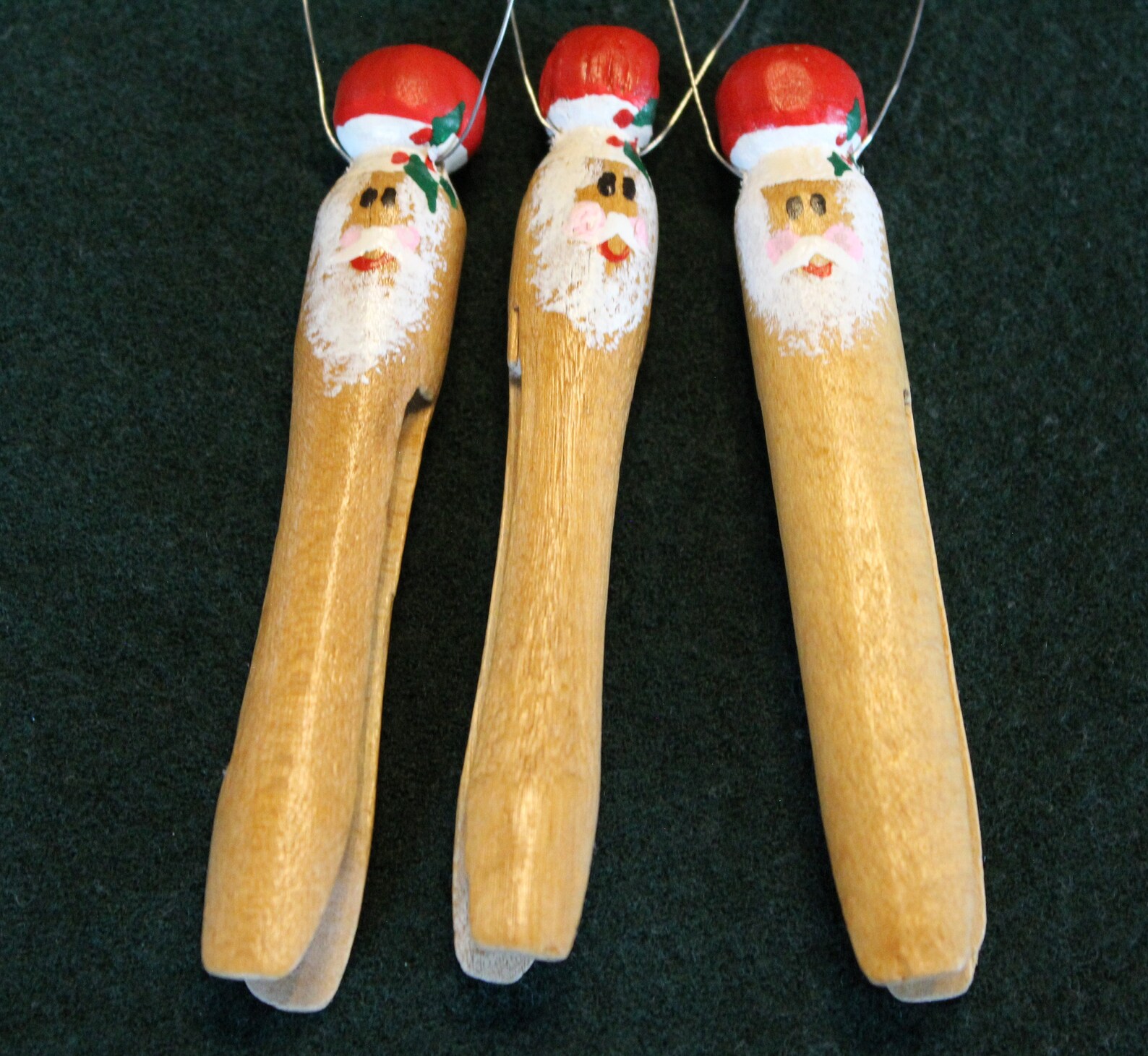 Set of 3, Santa Clothespin Christmas Ornaments, Handpainted Wood ...