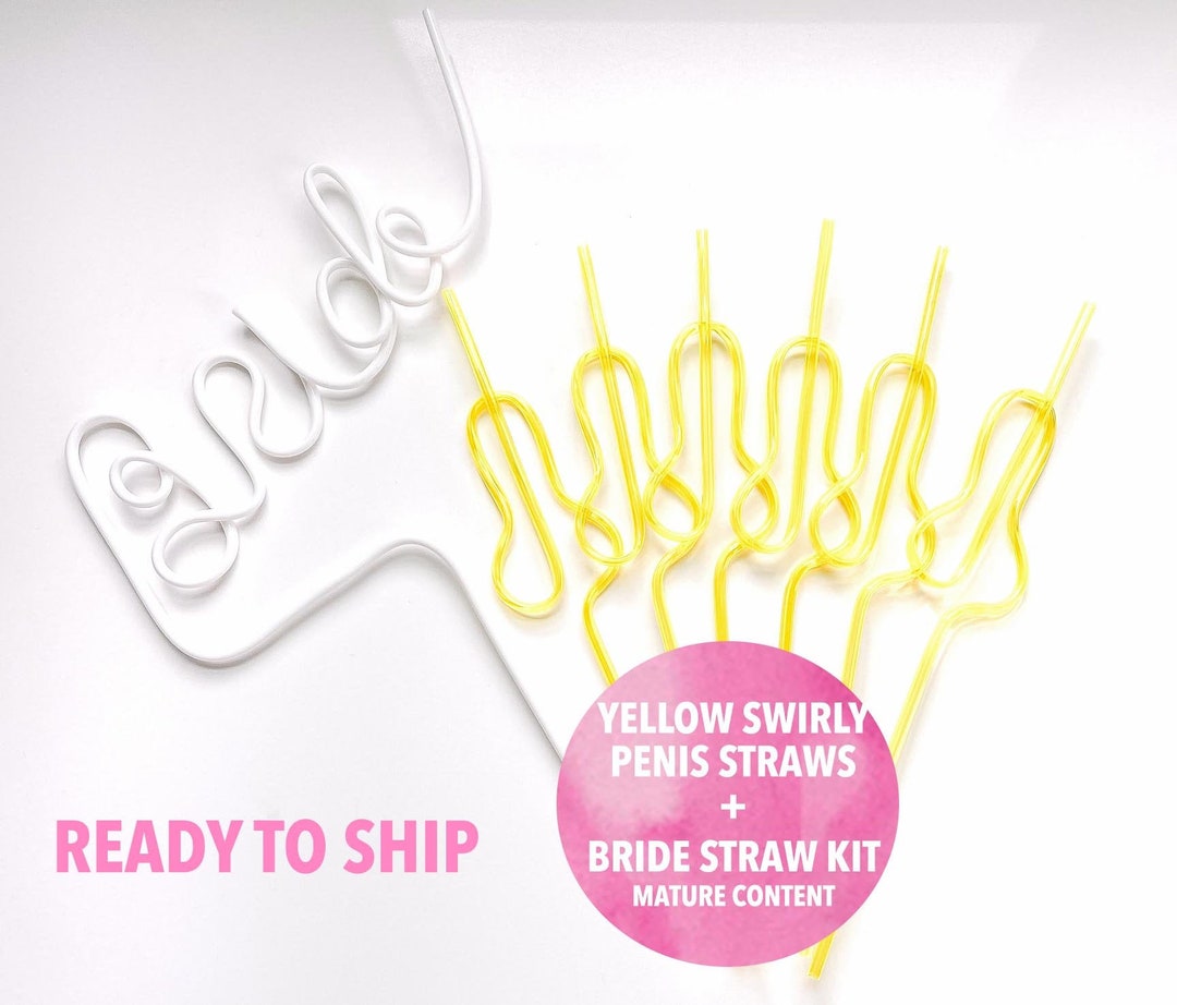Yellow Swirly Penis Straws and Bride Straw Bachelorette Party Favor Party Supplies Bachelorette ...