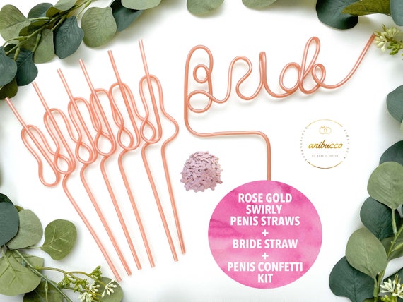 Metallic Rose Gold Penis Straw Bride Straw Confetti Kit - Etsy