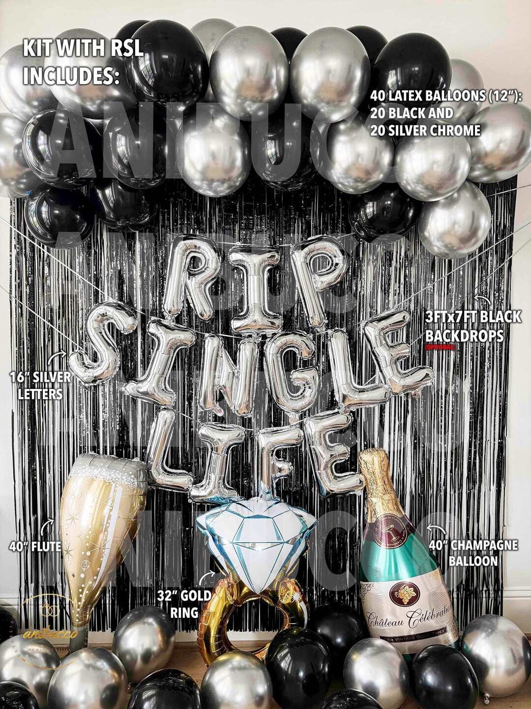 Mini RIP Single Life Garland-black+silver Bachelorette Balloons,bride ...