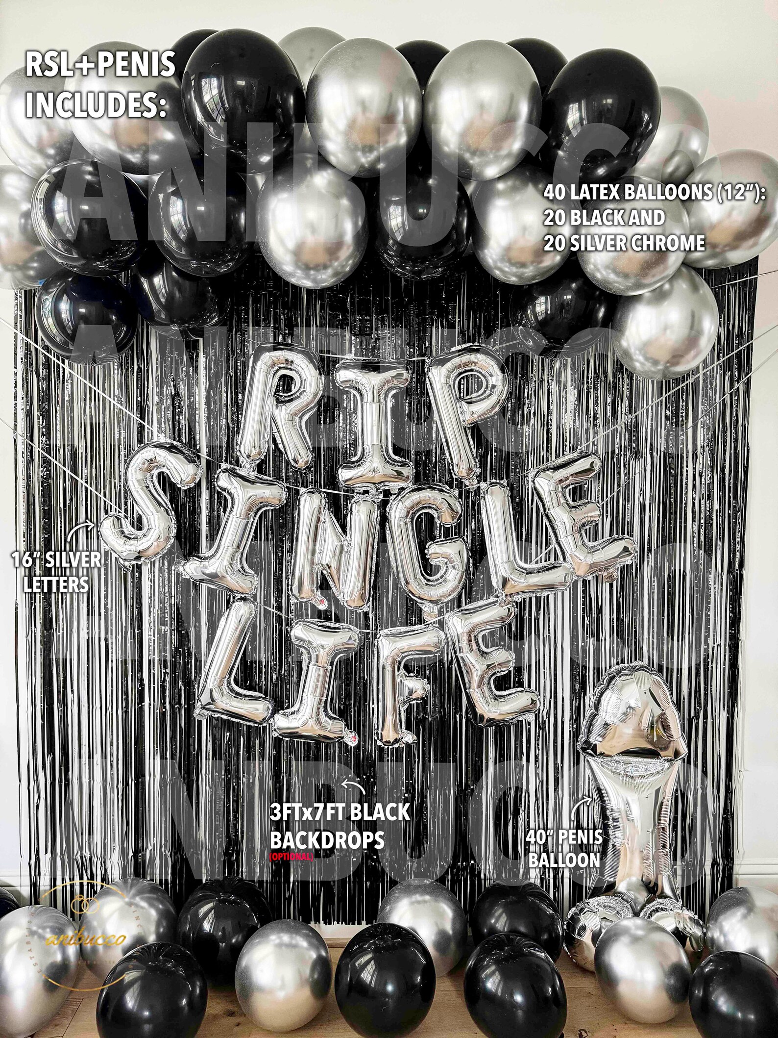 Mini RIP Single Life Garland-black+silver Bachelorette Balloons,bride ...