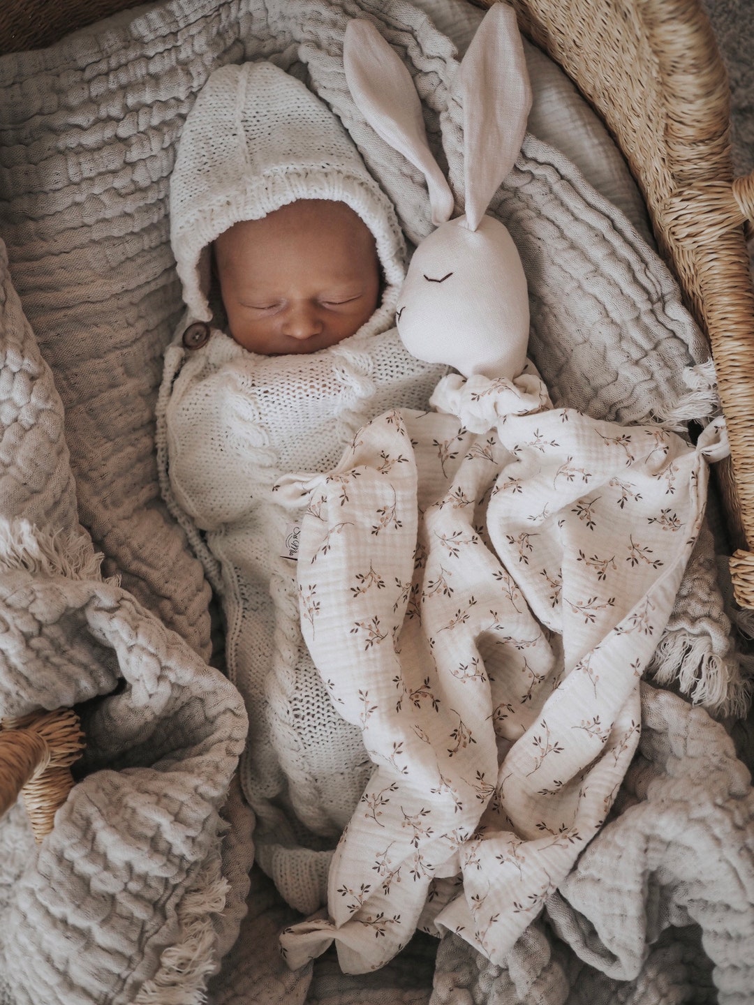 Cuddly Plush Bunny Toy With Attached Muslin Blanket 35-40cm, Handmade ...