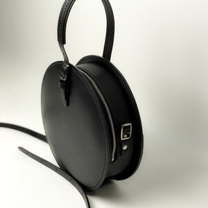 Round Crossbody Bag for Women. Black Crossbody Bag Leather. Handmade ...