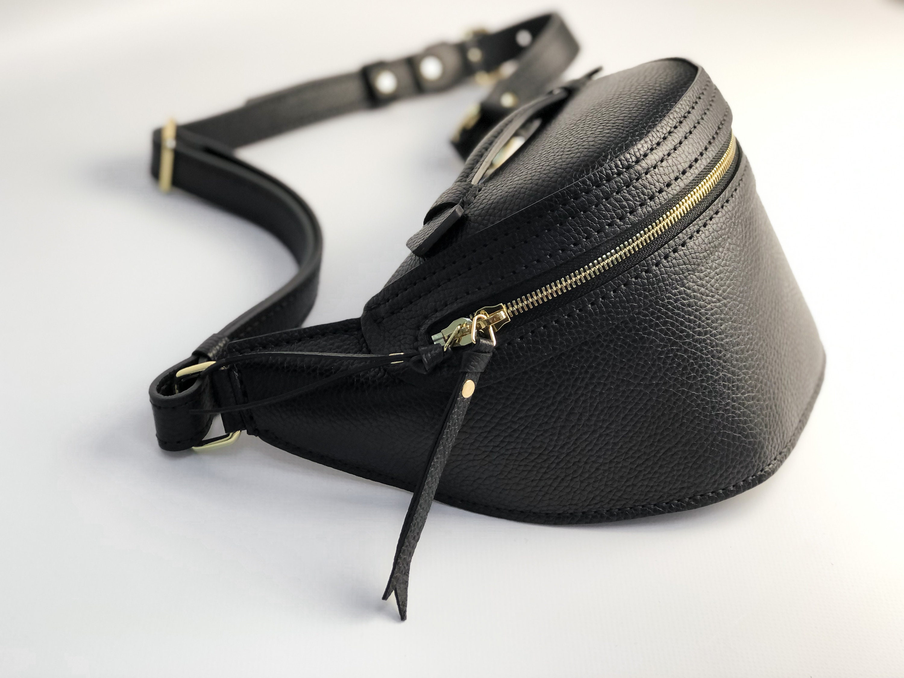Black Leather Bum Bag for Women. Custom Fanny Pack - Etsy