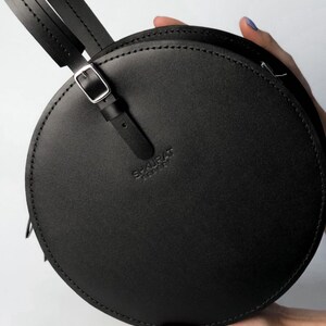 Round Crossbody Bag for Women. Black Crossbody Bag Leather. Handmade ...