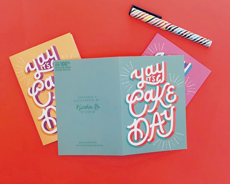 Yay It's Cake Day 3 Pack Birthday Card Hand Drawn | Etsy