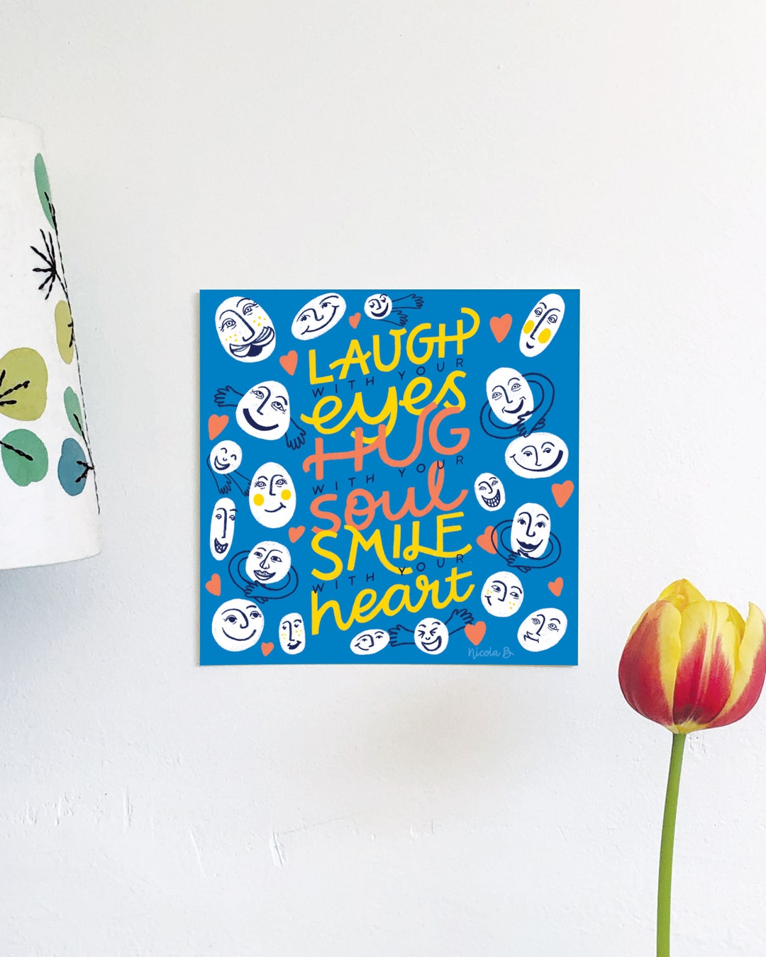 Inspirational Quote Print Postcard Wall Art Hand Drawn Laugh With Your ...