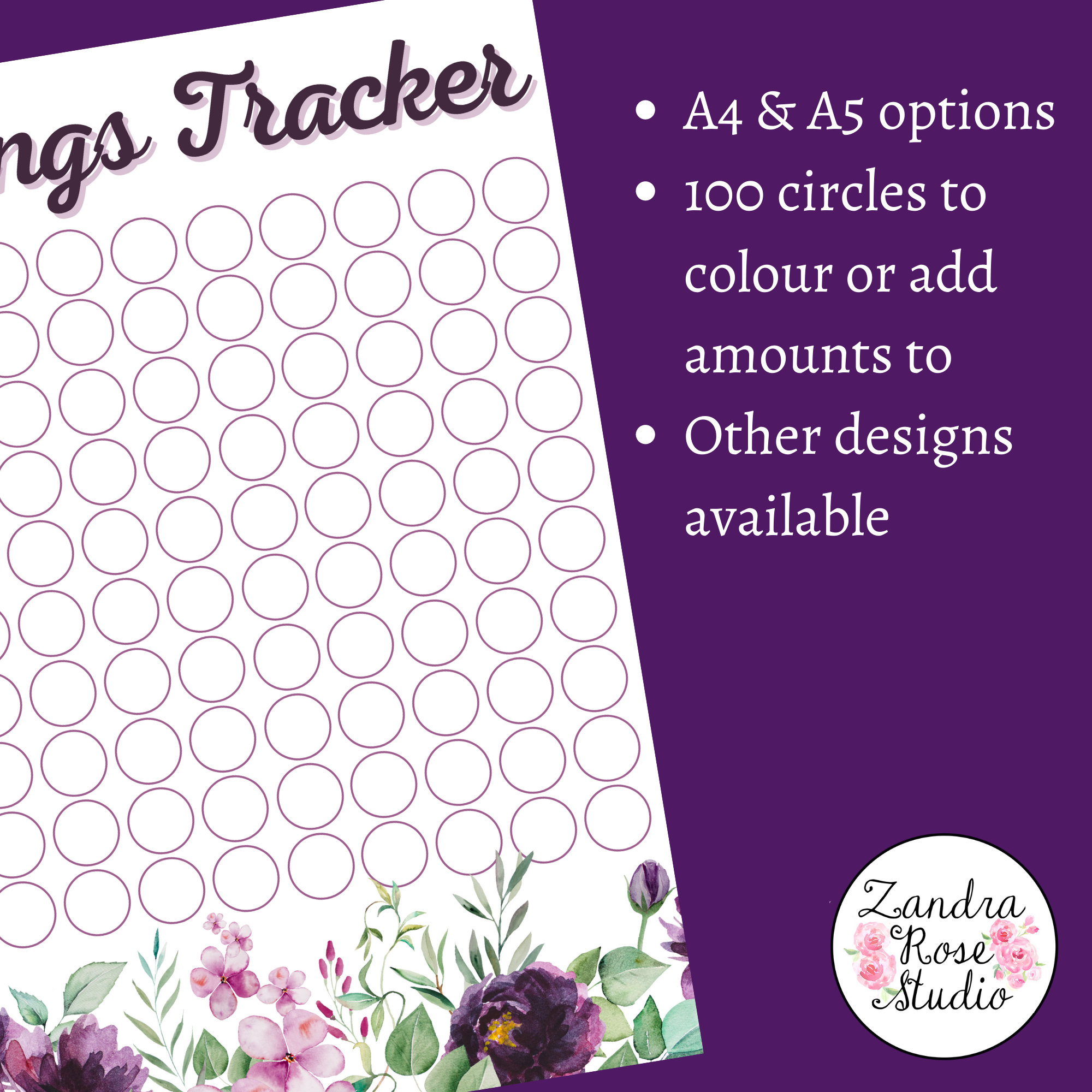 Floral Savings Tracker, Printable Tracker, Financial Money Tracker ...