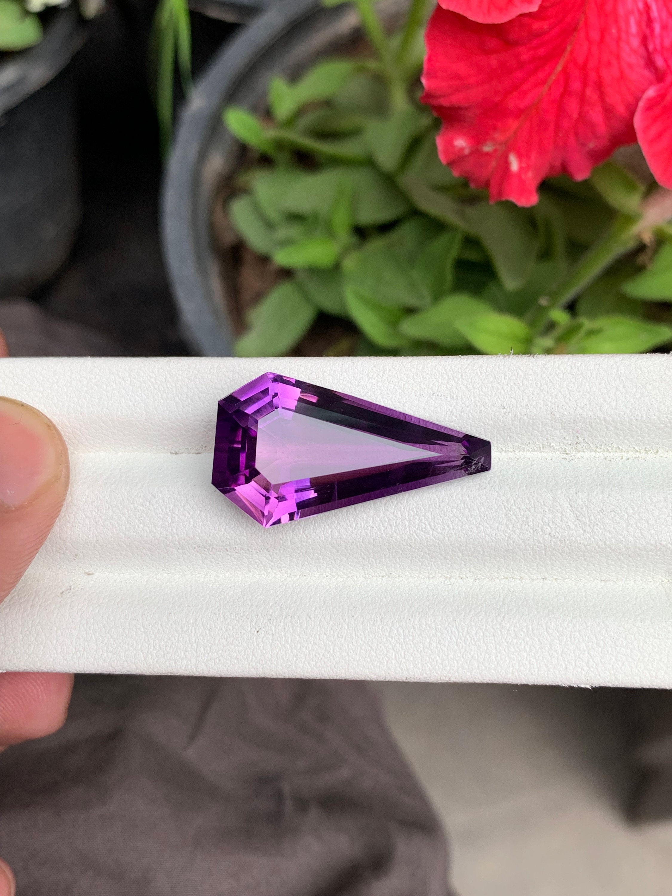 Natural Amethyst Gemstone Trillion Cut Purple Color Ring and - Etsy