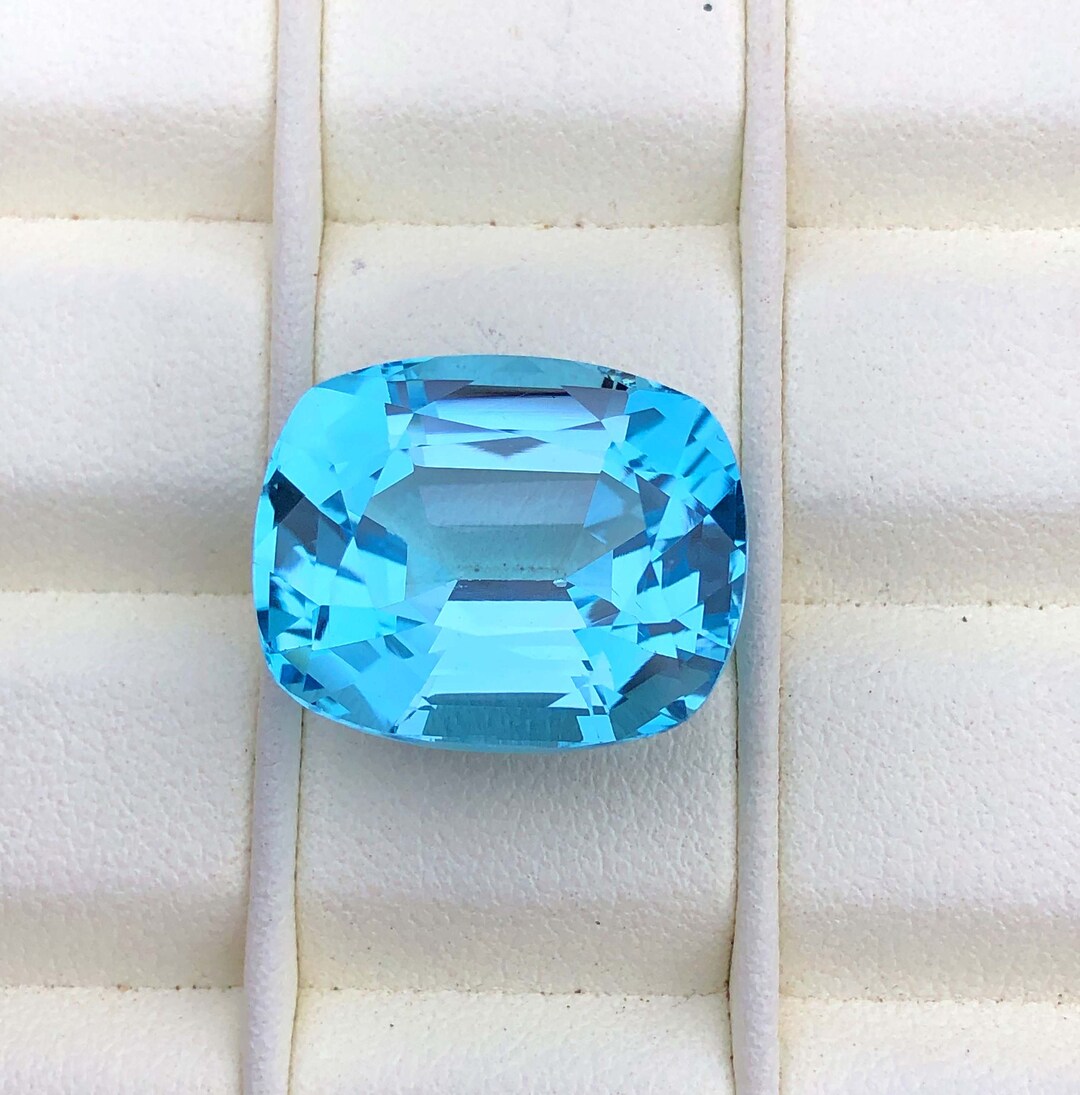 Topaz Gemstone ~ Natural Step Cushion Cut Bluetopaz Gemstone ~ 26.45 ...
