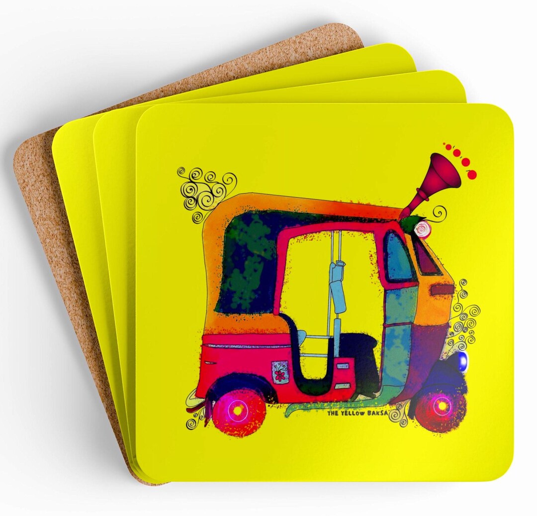 Indian Autorickshaw Bohemian Coasters|yellow Bright Coaster Set ...