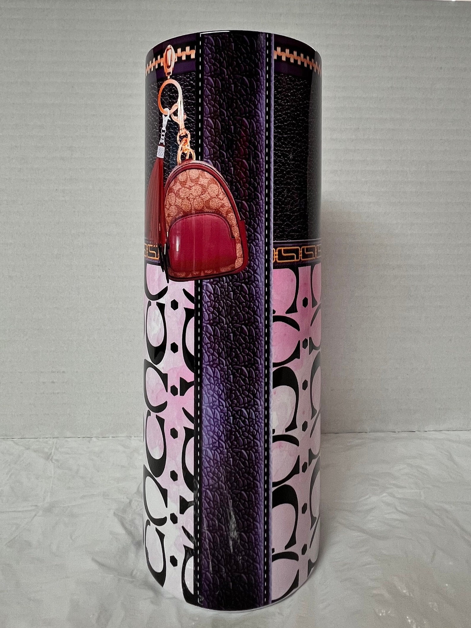 Luxury Designer Purse 20oz Skinny Tumbler. Pocketbook. Pink. Black ...