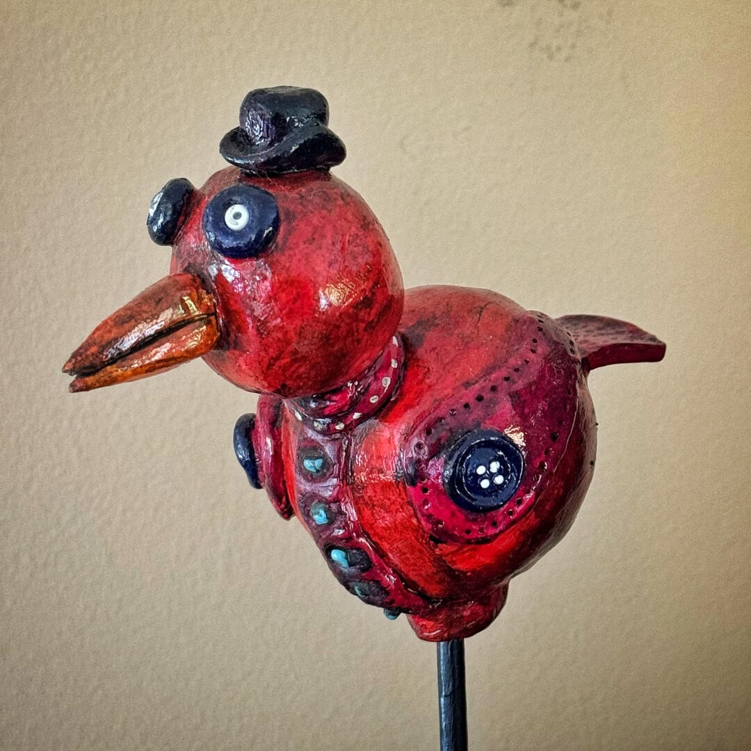One of a Kind Quirky Clay Bird Sculpture, Original Character, Bookshelf ...