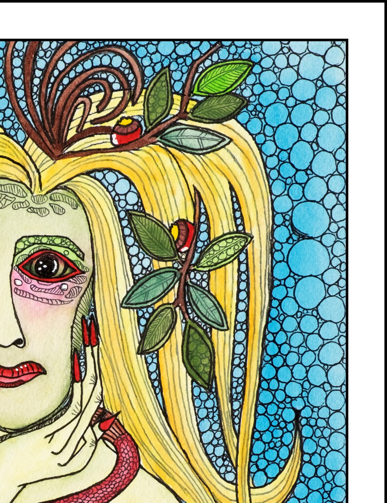 Abstract Watercolor Painting Print, Adam and Eve Folk Art, Surreal Art ...