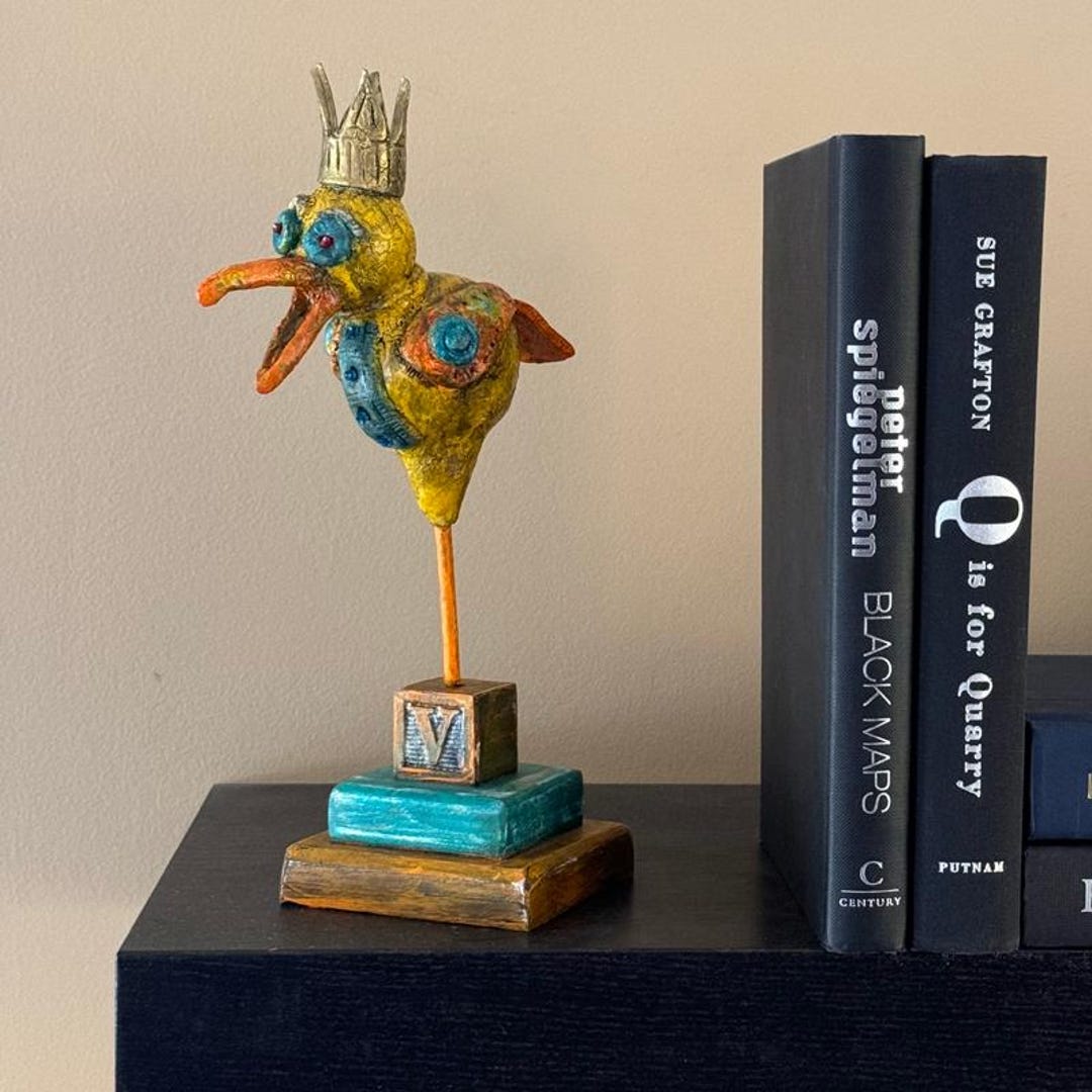 One of a Kind Quirky Clay Bird Sculpture, Whimsical Silly Colorful Bird ...