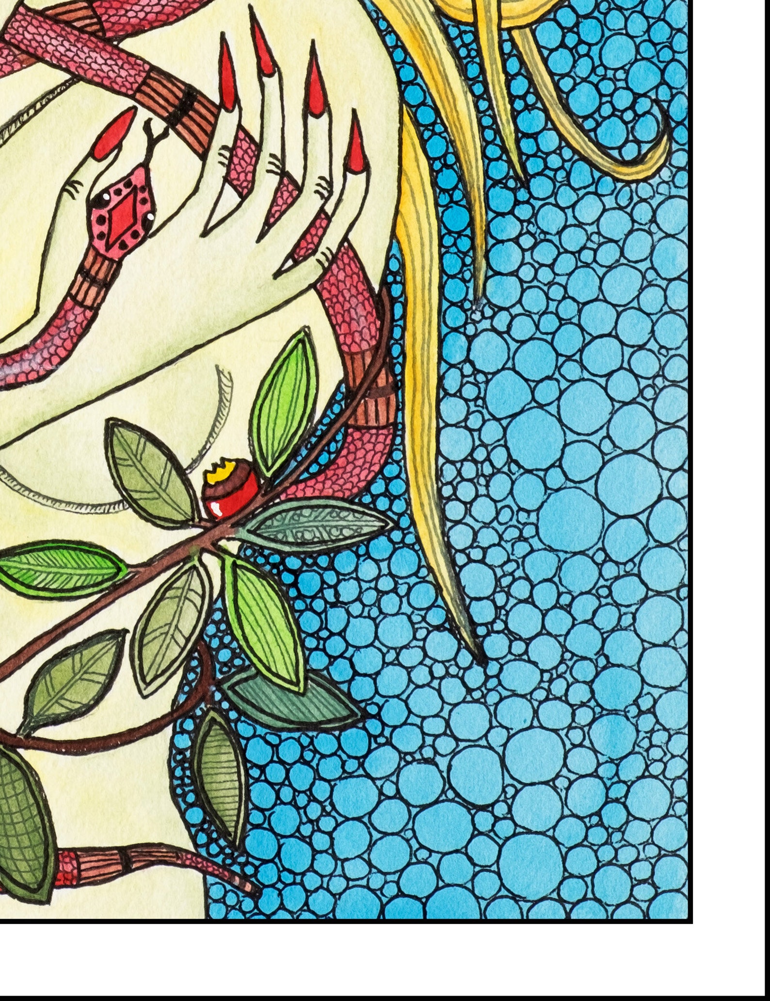 Abstract Watercolor Painting Print, Adam and Eve Folk Art, Surreal Art ...