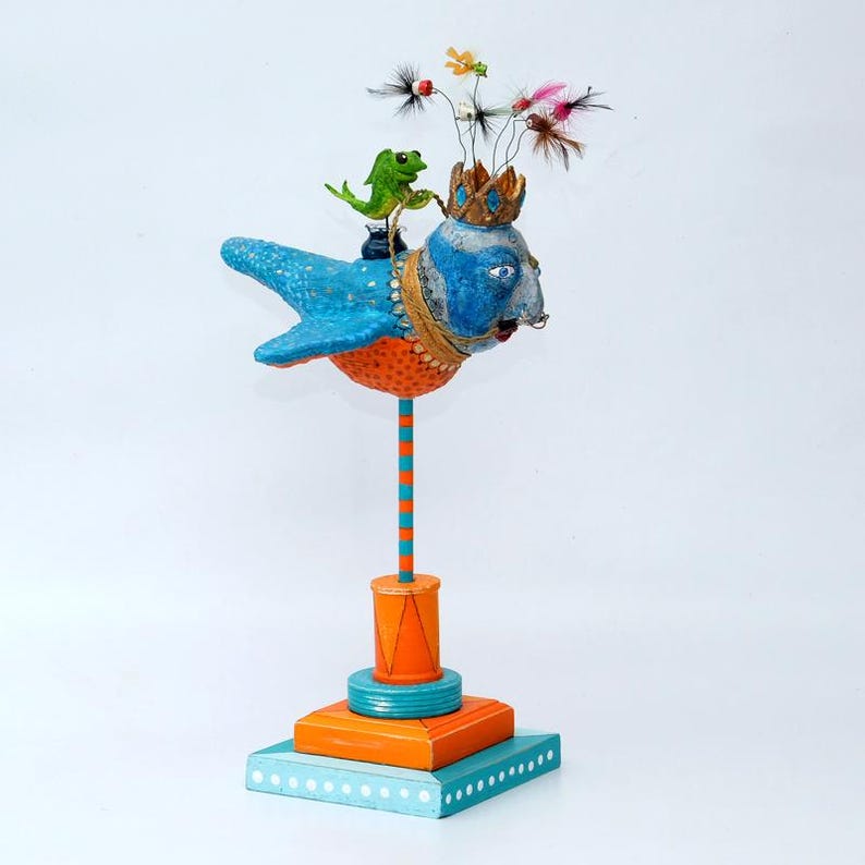 Eclectic, Silly, Colorful Bird Sculpture. One of a Kind Quirky Clay ...