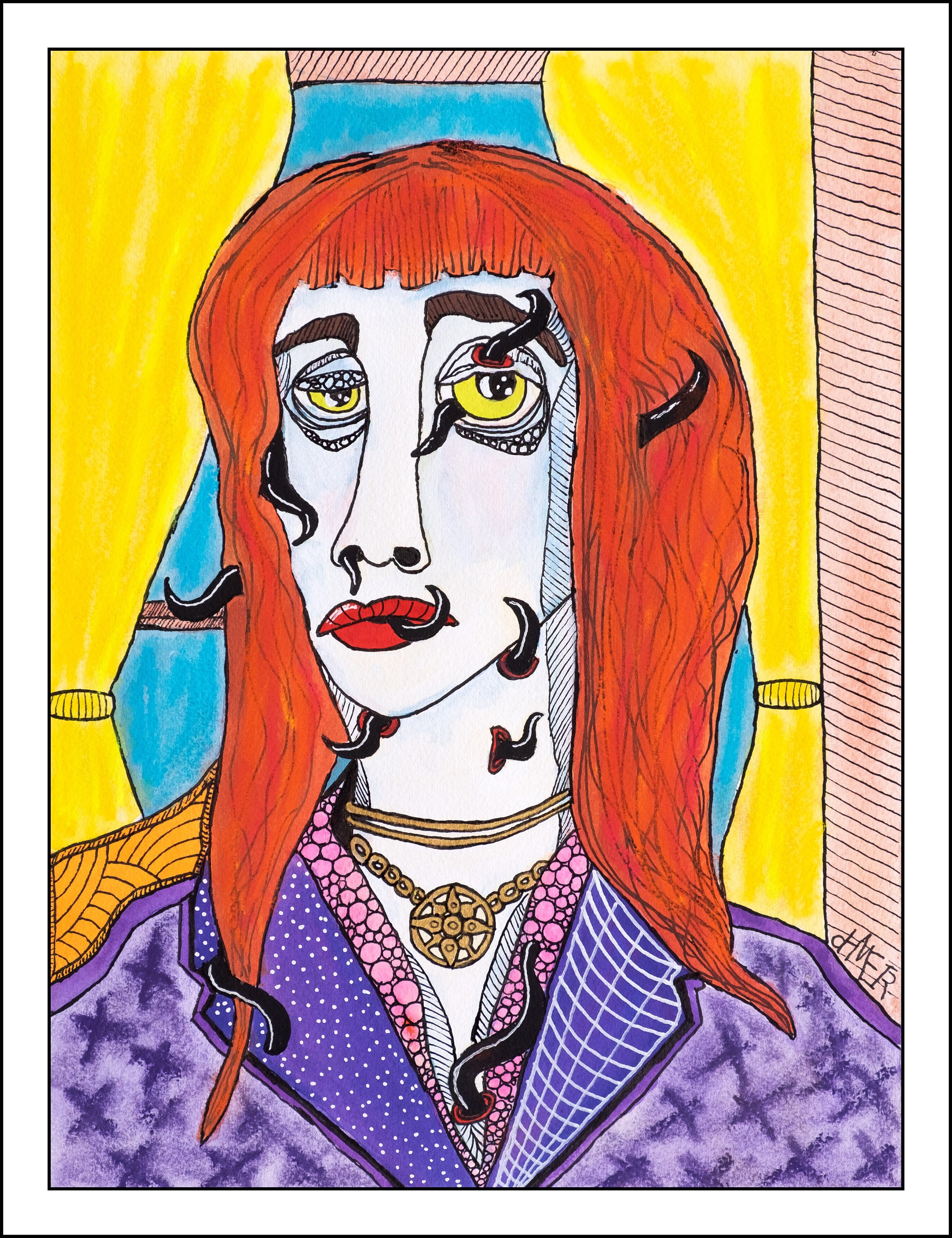 Pintura de retrato abstracto, pintura de acuarela, pieza de arte ...