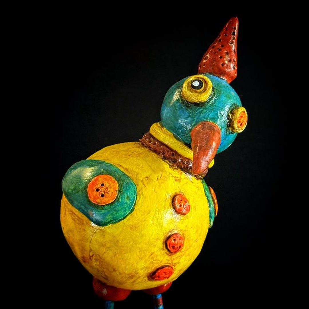Whimsical Silly Colorful Bird Art, One of a Kind Quirky Clay Bird ...